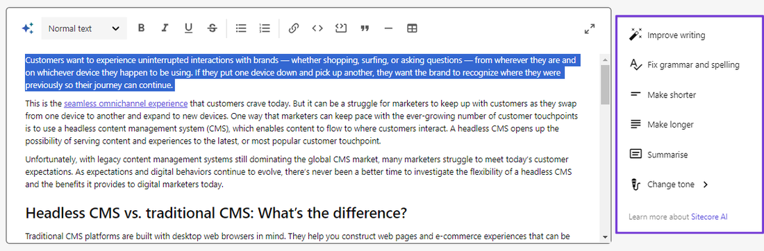 Unlocking creative potential with Generative AI | Content Hub ONE Changelog | Sitecore Developer ...