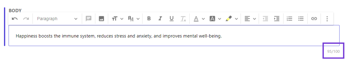 Character limit indicators | Content Hub Changelog | Sitecore Developer Portal