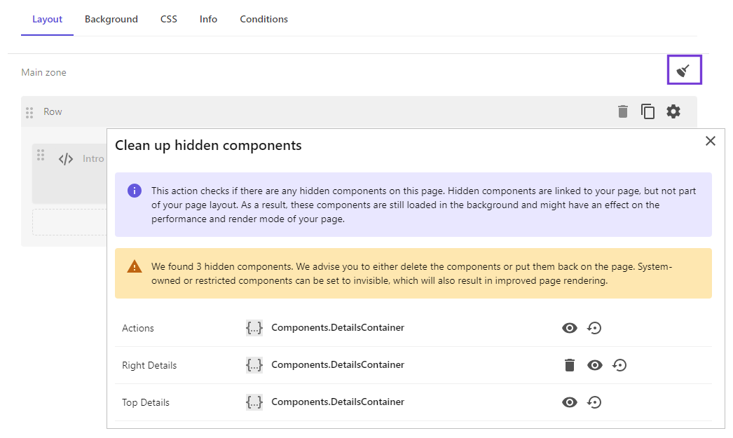 Clean up hidden components (preview) | Content Hub Changelog | Sitecore Developer Portal