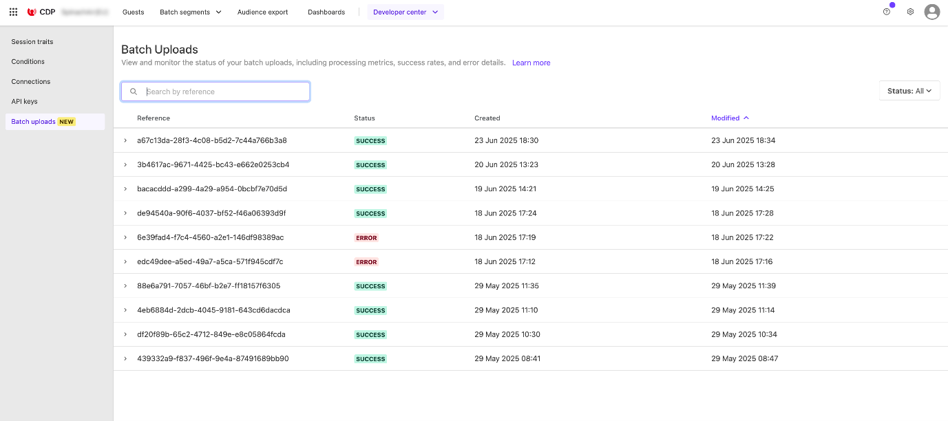 Batch uploads in the CDP user interface and new API endpoints | CDP Changelog | Sitecore ...