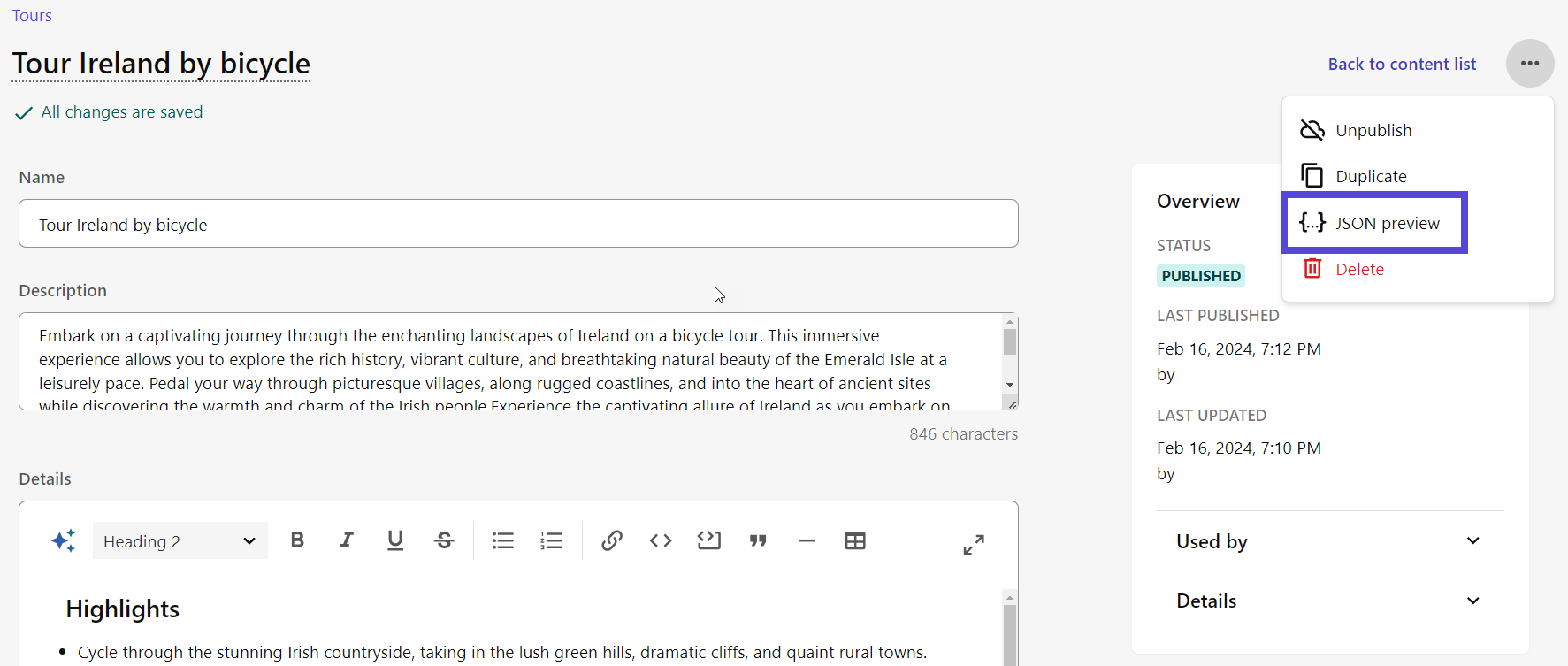 Streamlined interface for editing detail pages | Content Hub ONE Changelog | Sitecore Developer ...