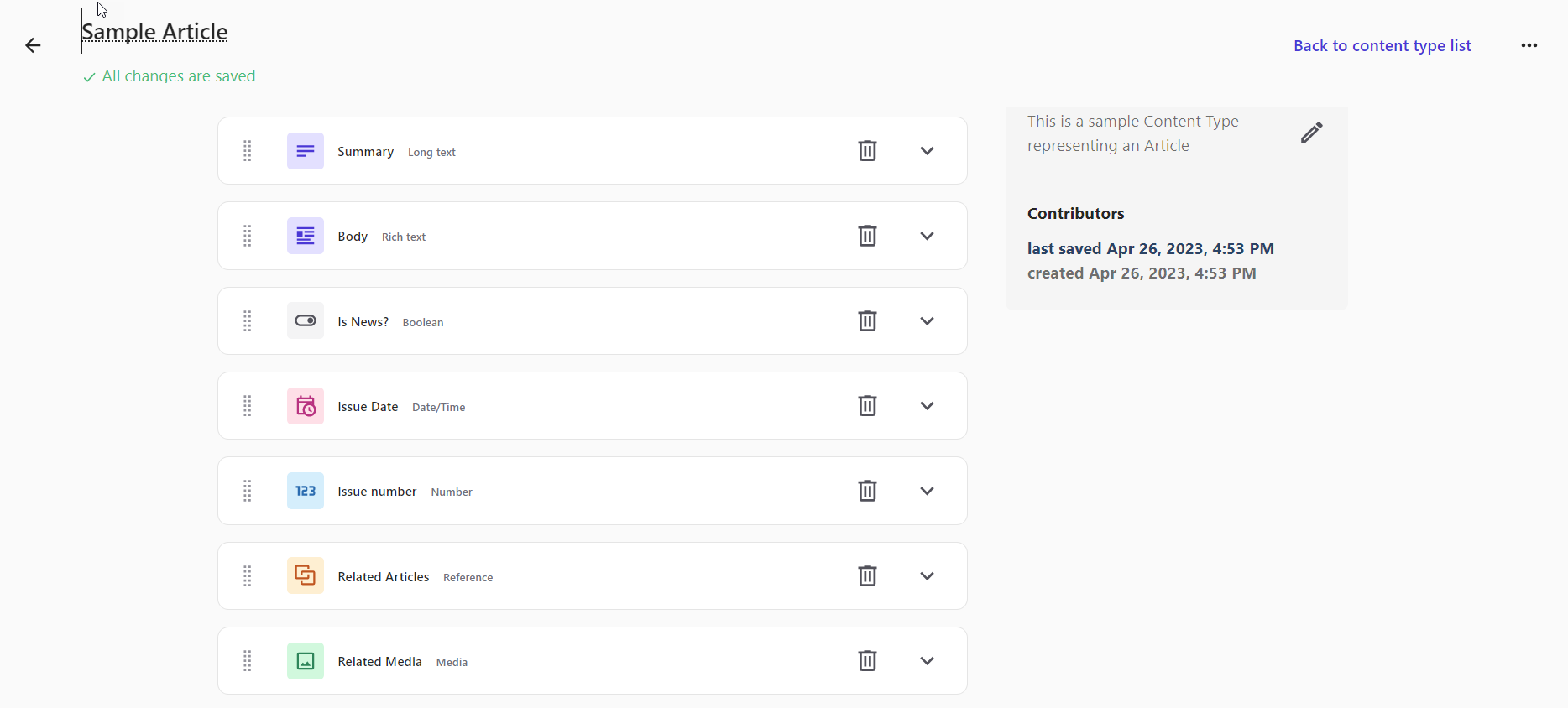Field types now have unique icon colors | Content Hub ONE Changelog | Sitecore Developer Portal