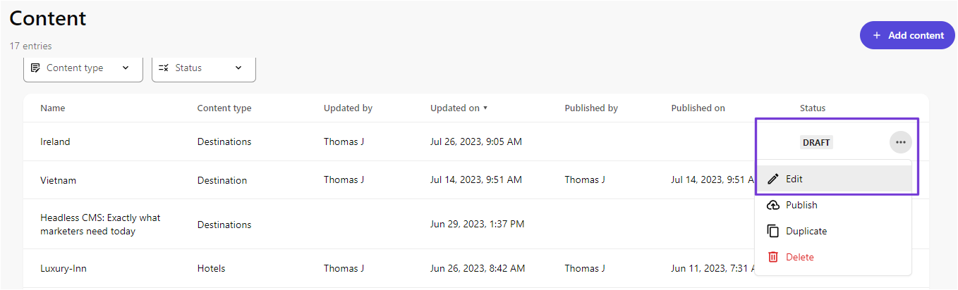 Action menu improvements | Content Hub ONE Changelog | Sitecore Developer Portal
