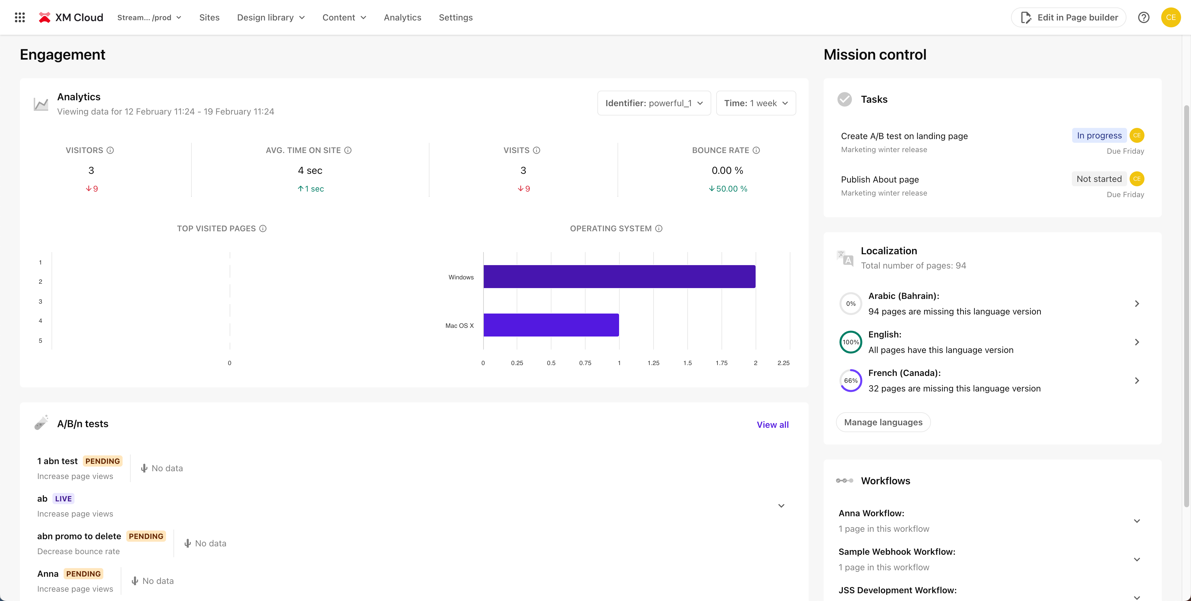 View your Stream tasks on the XM Cloud Insights dashboard | SitecoreAI ...