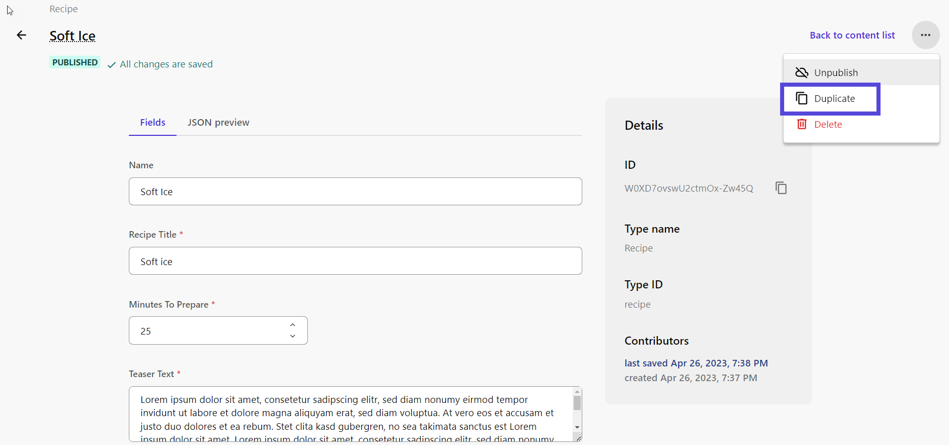 We can now duplicate content items | Content Hub ONE Changelog | Sitecore Developer Portal