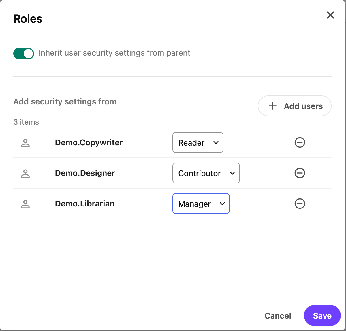 Changes to security inheritance for user roles in React | Content Hub Changelog | Sitecore ...