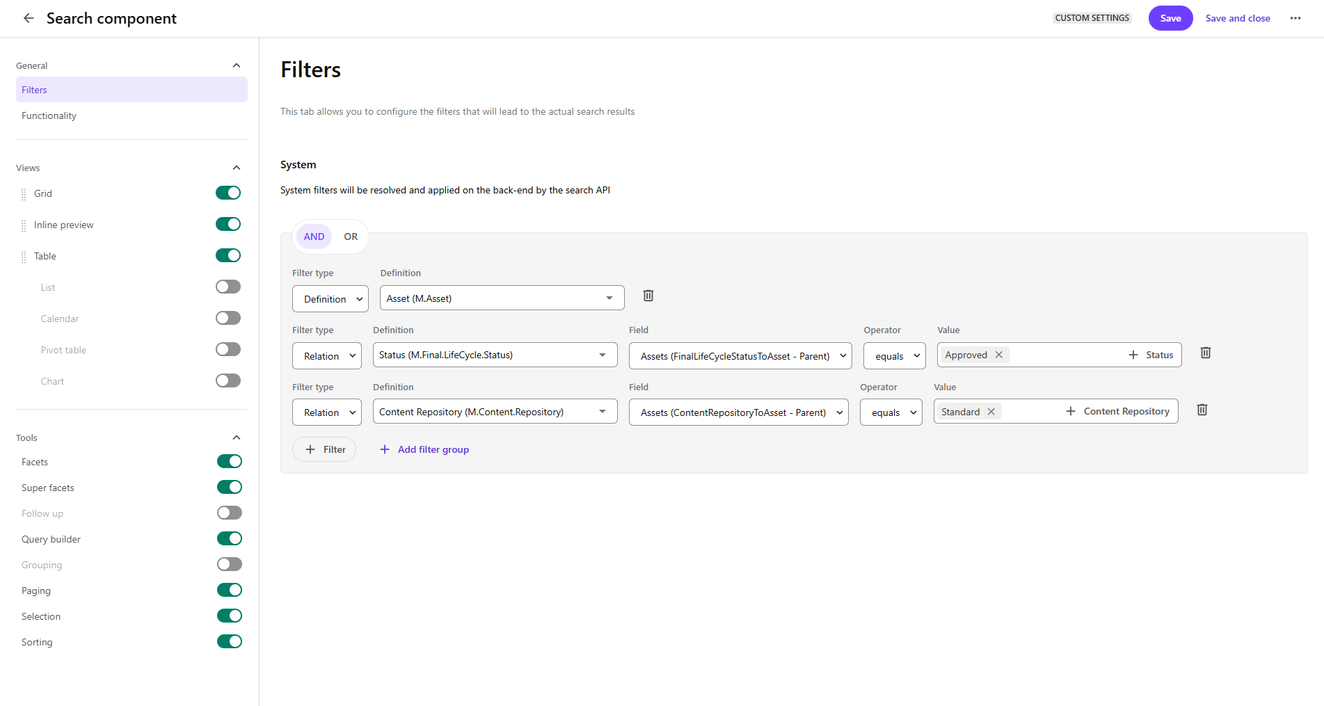 Redesigned Search component configuration page | Content Hub Changelog | Sitecore Developer Portal
